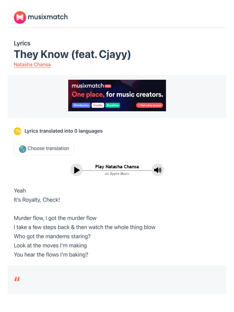 Natasha Chansa - They Know (Feat. Cjayy) Lyrics - Musixmatch | PDF