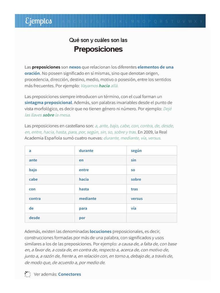 Las Preposiciones - Lista Completa y Ejemplos de Uso | PDF | Preposición y Postposición ...