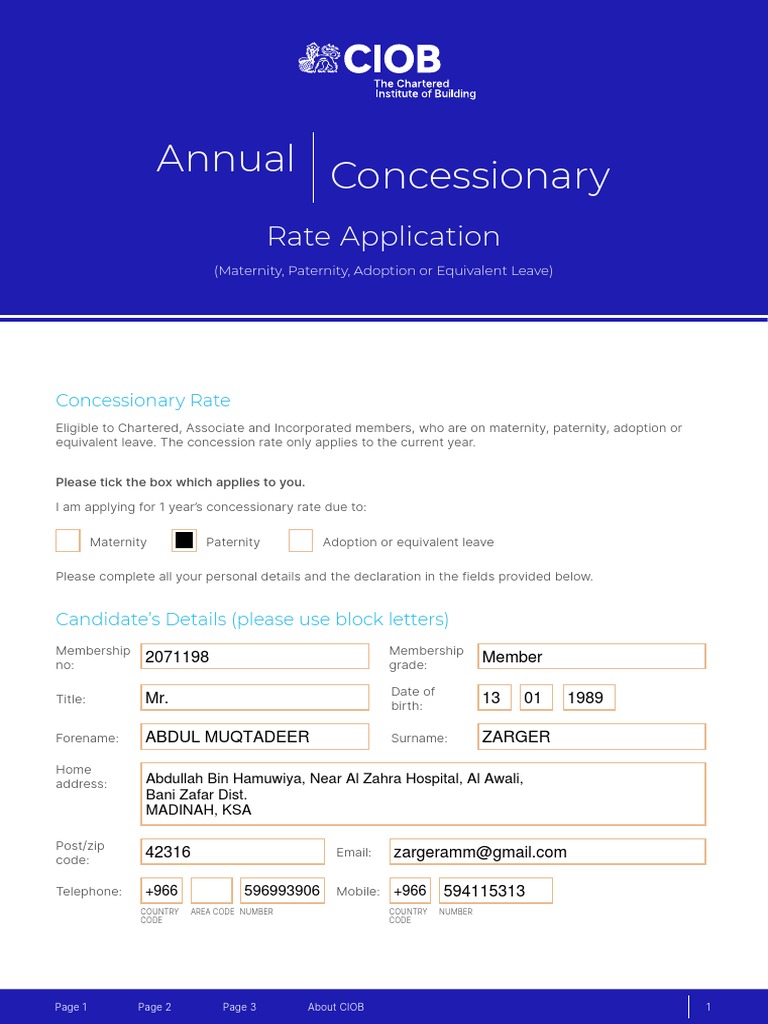 CIOB Concessionary Leave Application | PDF | Information
