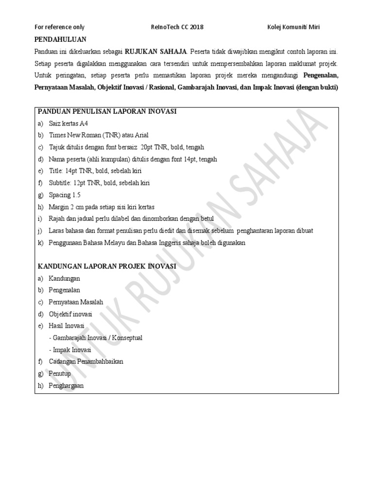 Garis Panduan Penulisan Laporan Inovasi | PDF