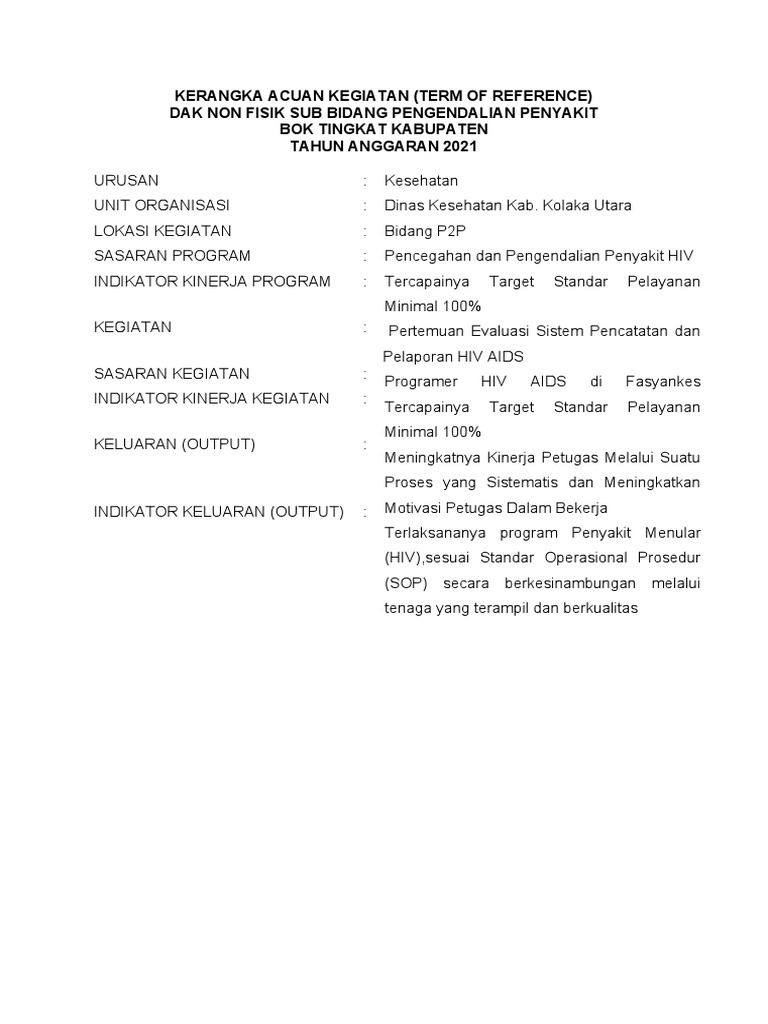 TOR BOK HIV Pertemuan | PDF