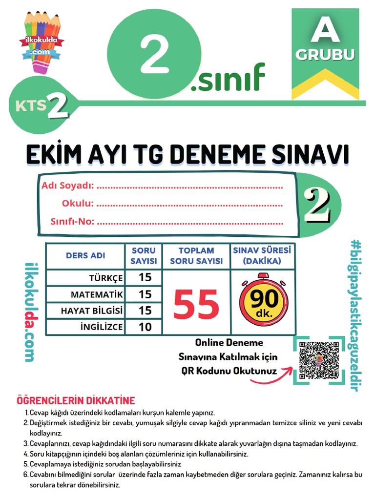 Sinif EKIM AYI KTS 2 Deneme Sinavi PDF | PDF