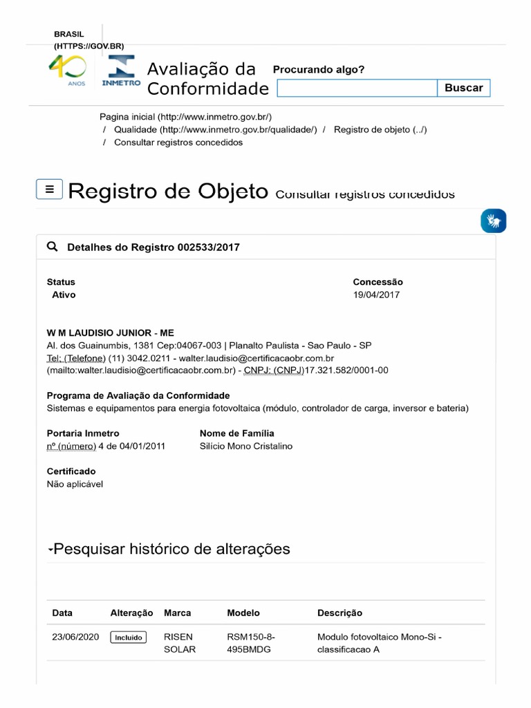 Certificado Conformidade Modulo | PDF