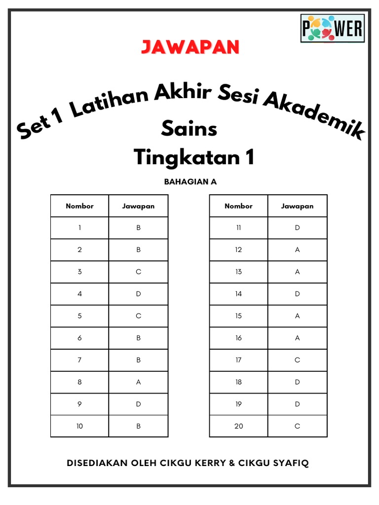 Latihan Set 1 Sains Tingkatan 1 UASA (Jawapan) | PDF