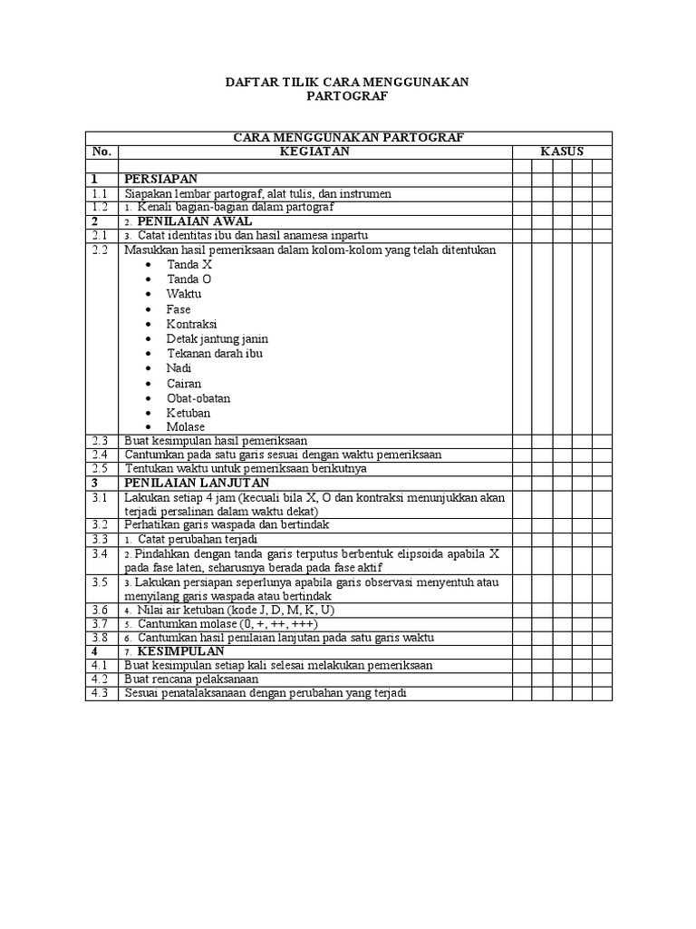 Daftar Tilik Cara Menggunakan Partograf | PDF