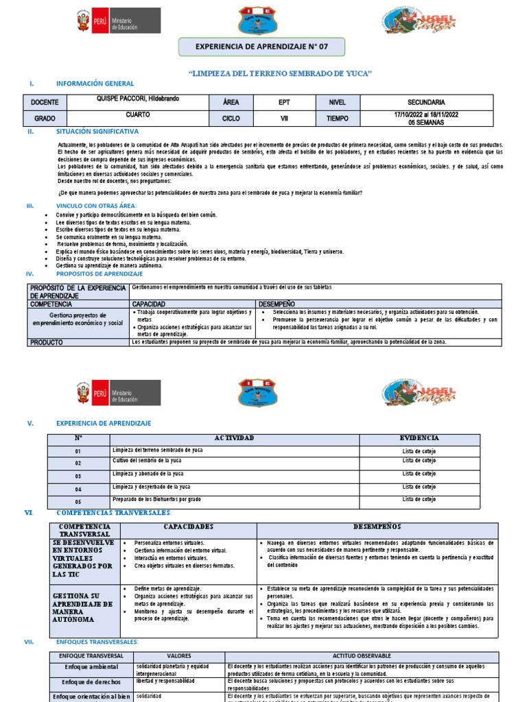 Experiencia de Aprendizaje #7 Ept 4° | PDF