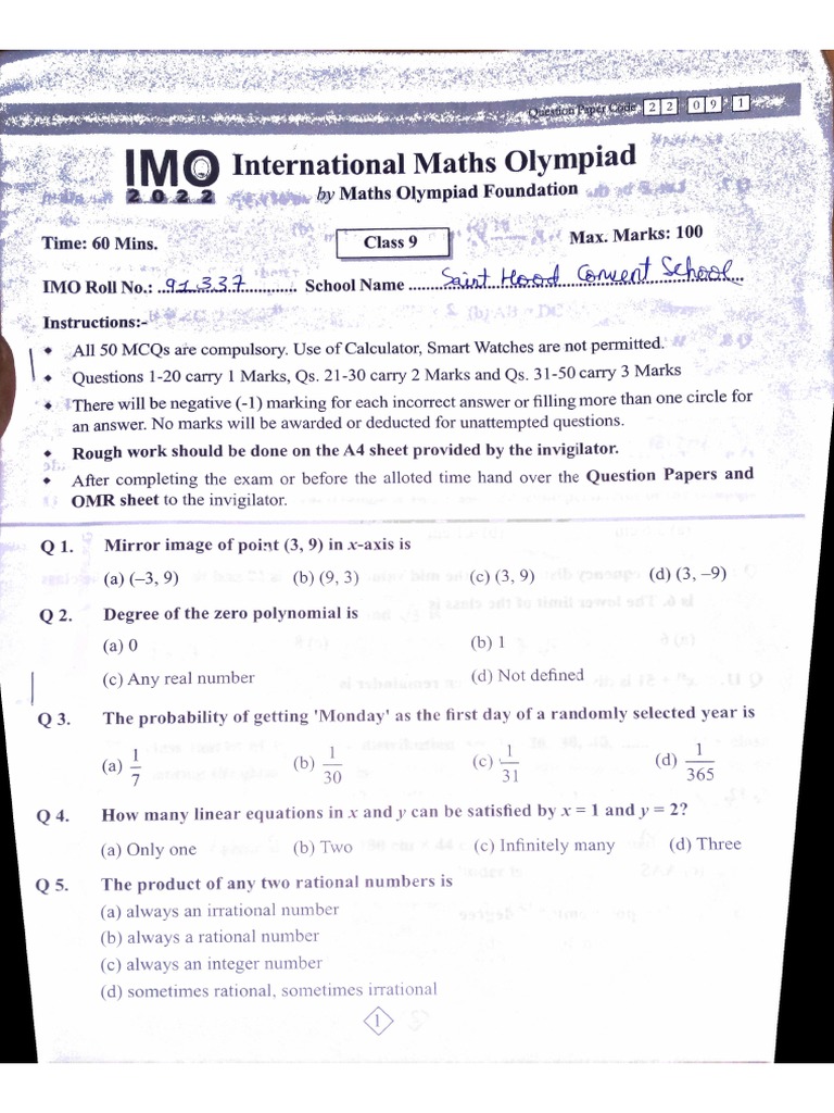 Maths Olympiad Question Papper | PDF