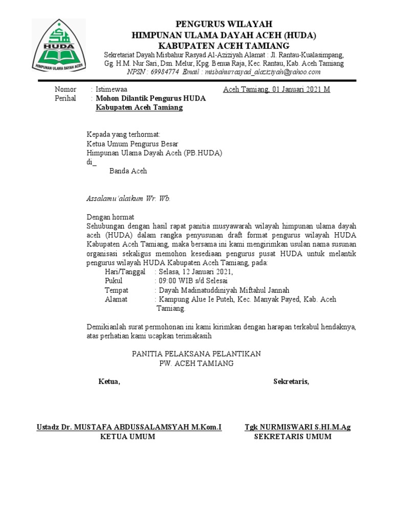 Pelantikan Pengurus HUDA Aceh Tamiang | PDF