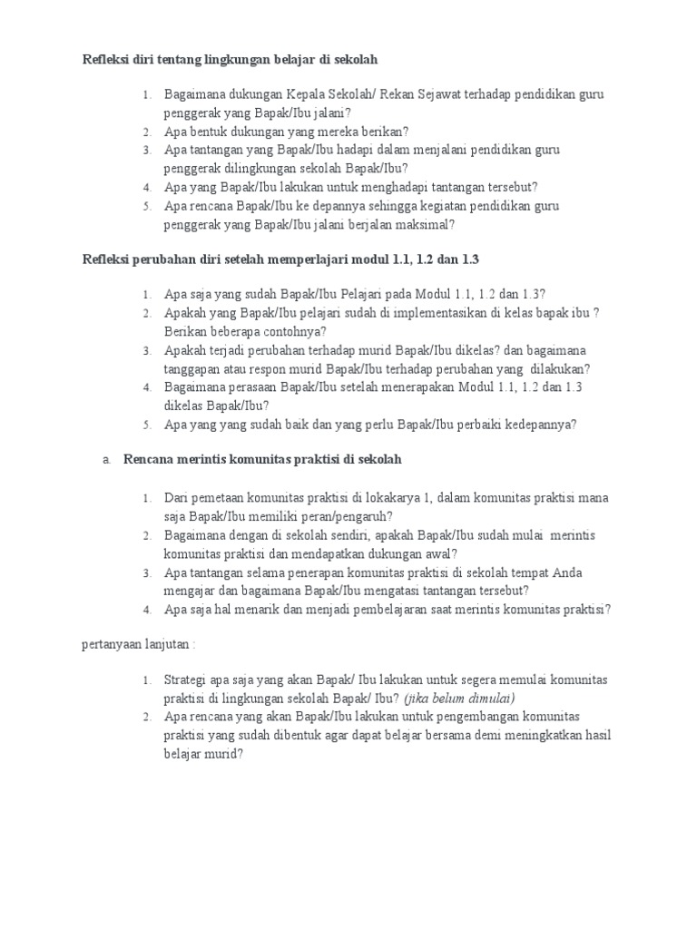 PI.2 Refleksi Diri Tentang Lingkungan Belajar Di Sekolah | PDF