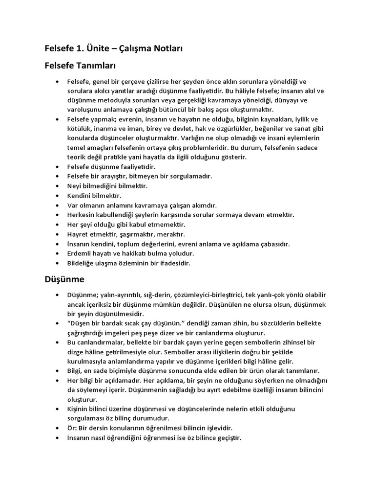 Felsefe 1. Ünite | PDF