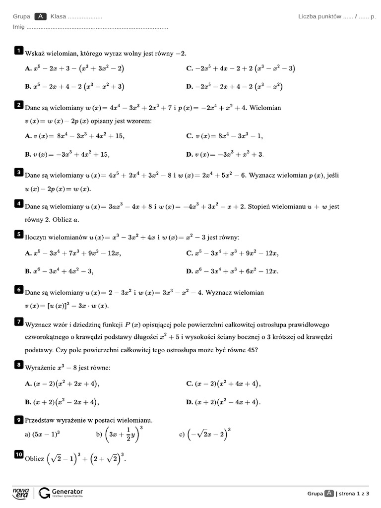 Wielomiany Zadania | PDF