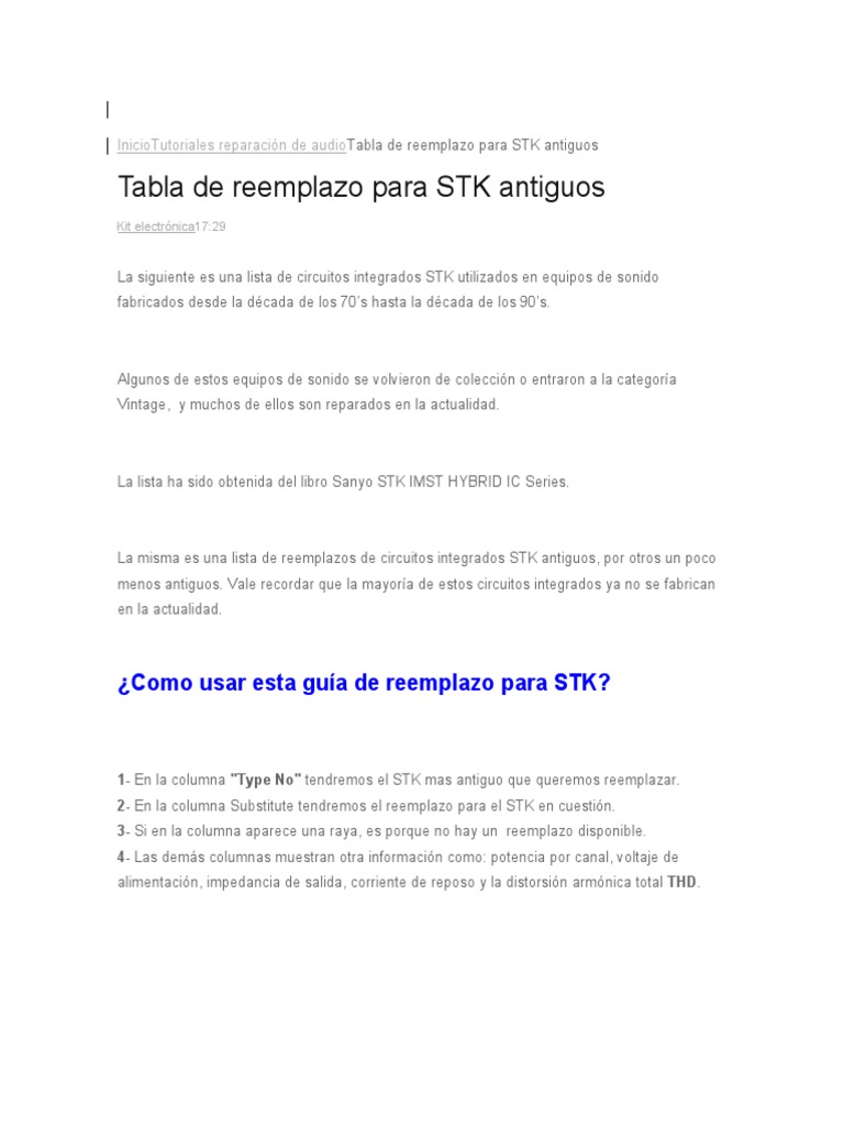 Tabla de Reemplazo para STK Antiguos | PDF