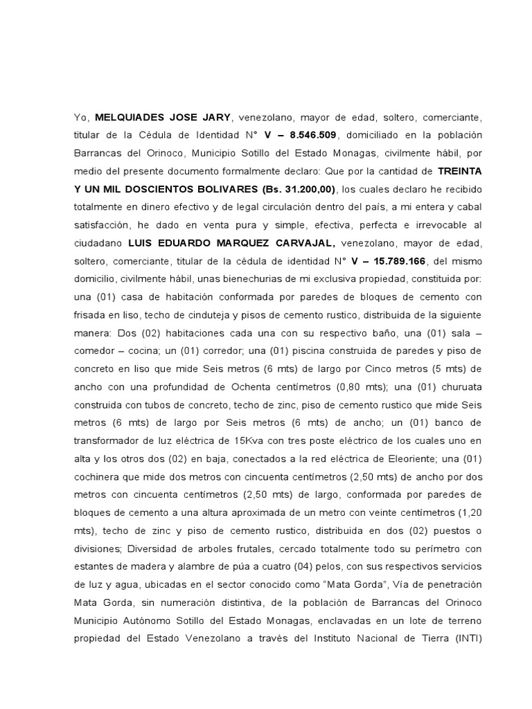 Modelo de Venta Terreno y Casa | PDF