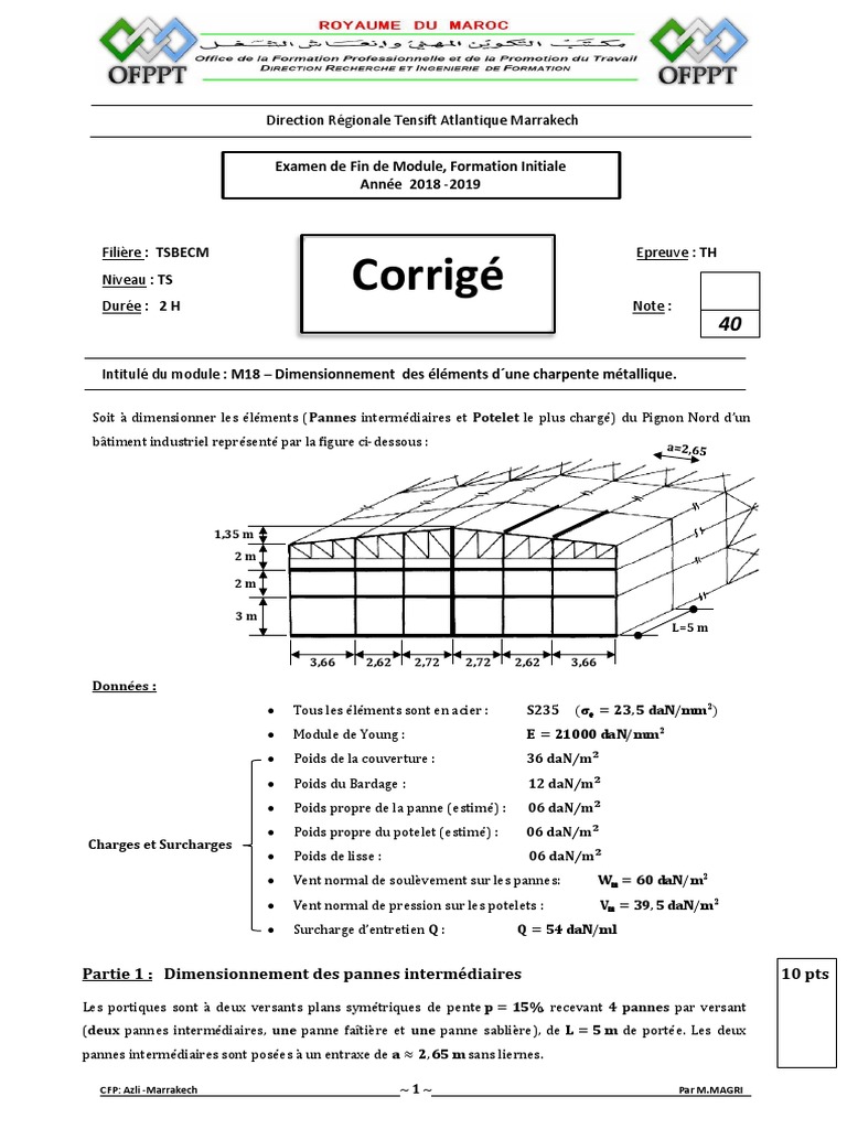 Corrigé Efm m18 2018-2019 Tsbecm v1-1 | PDF | Mécanique newtonienne | Génie du bâtiment