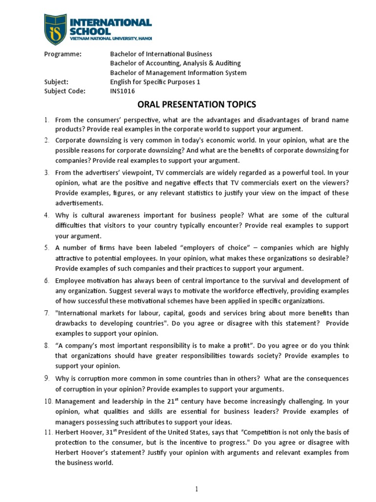 Oral Presentation Topics for Business Students | PDF | Employment | Layoff
