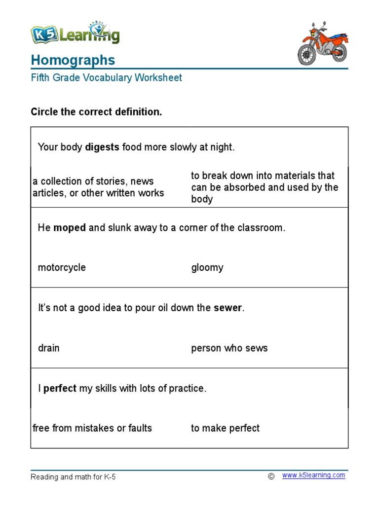 Grade 5 Homographs 5 | PDF
