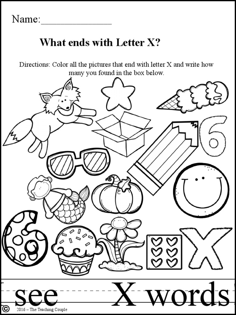 X Words Coloring Pages Letter X Which Is Different Worksheet (Color)