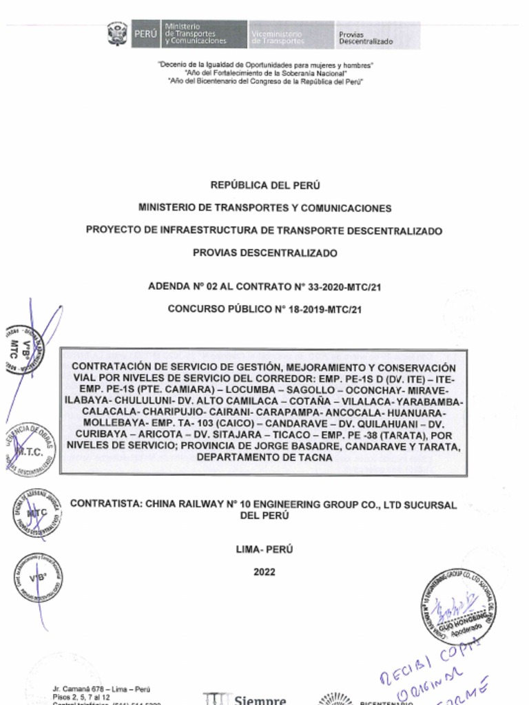 Adenda 02 Contrato Nro.33-2020-MTC 21 | PDF
