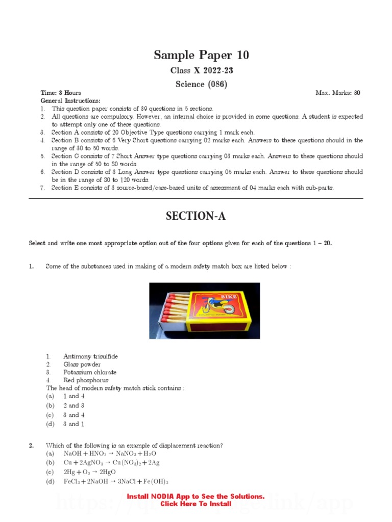 Science Class 10 Sample Paper | PDF | Human Eye | Cerebral Cortex