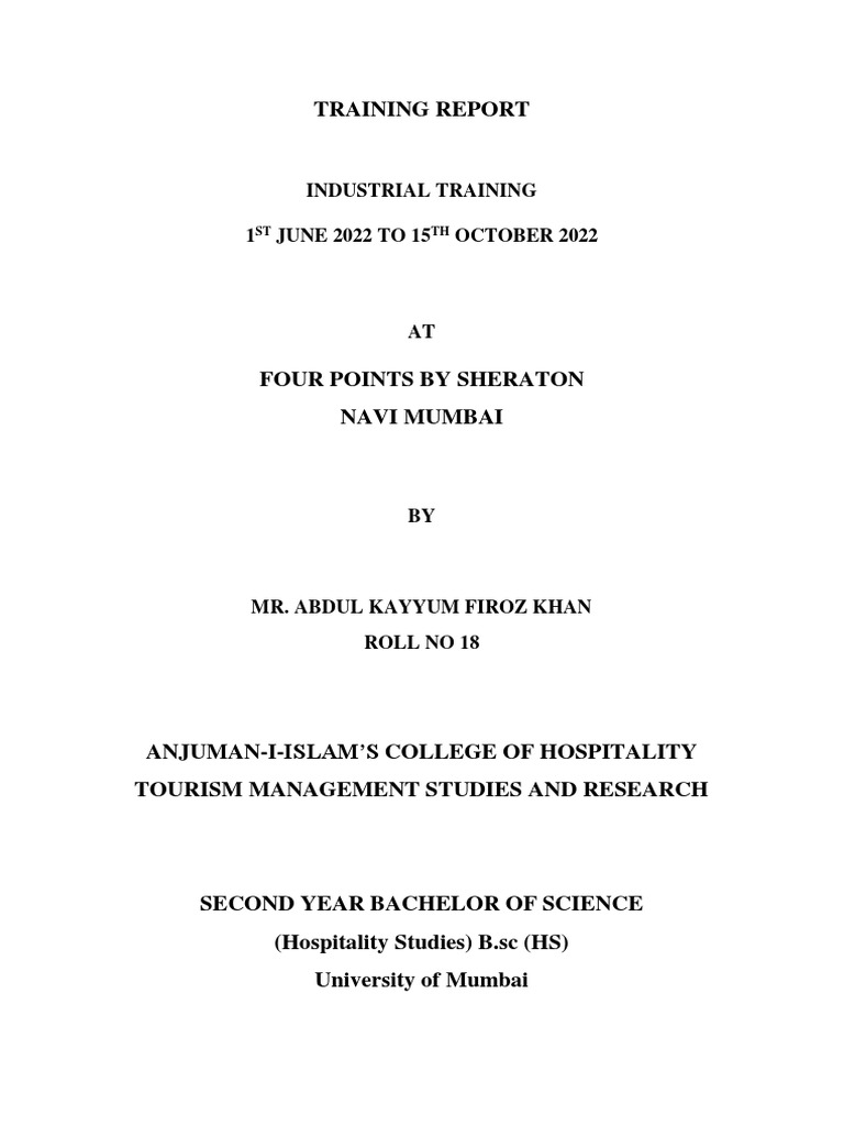 Training Report | PDF | Hospitality Industry