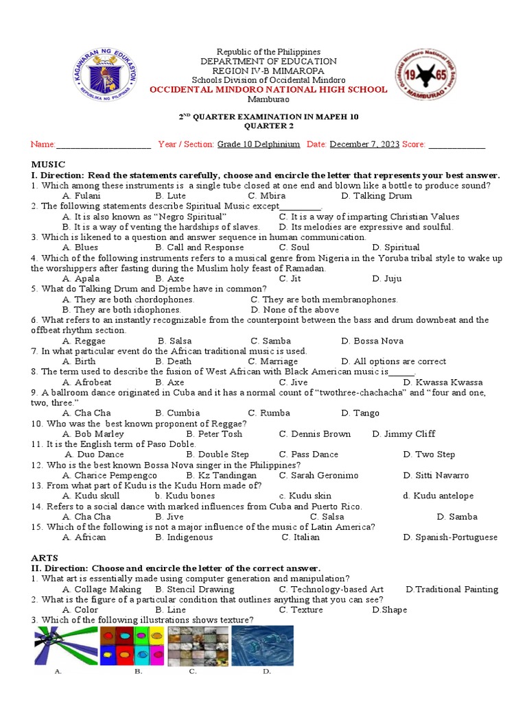 G10-Mapeh Exam 2ND Quarter | PDF | Physical Fitness | Aerobic Exercise