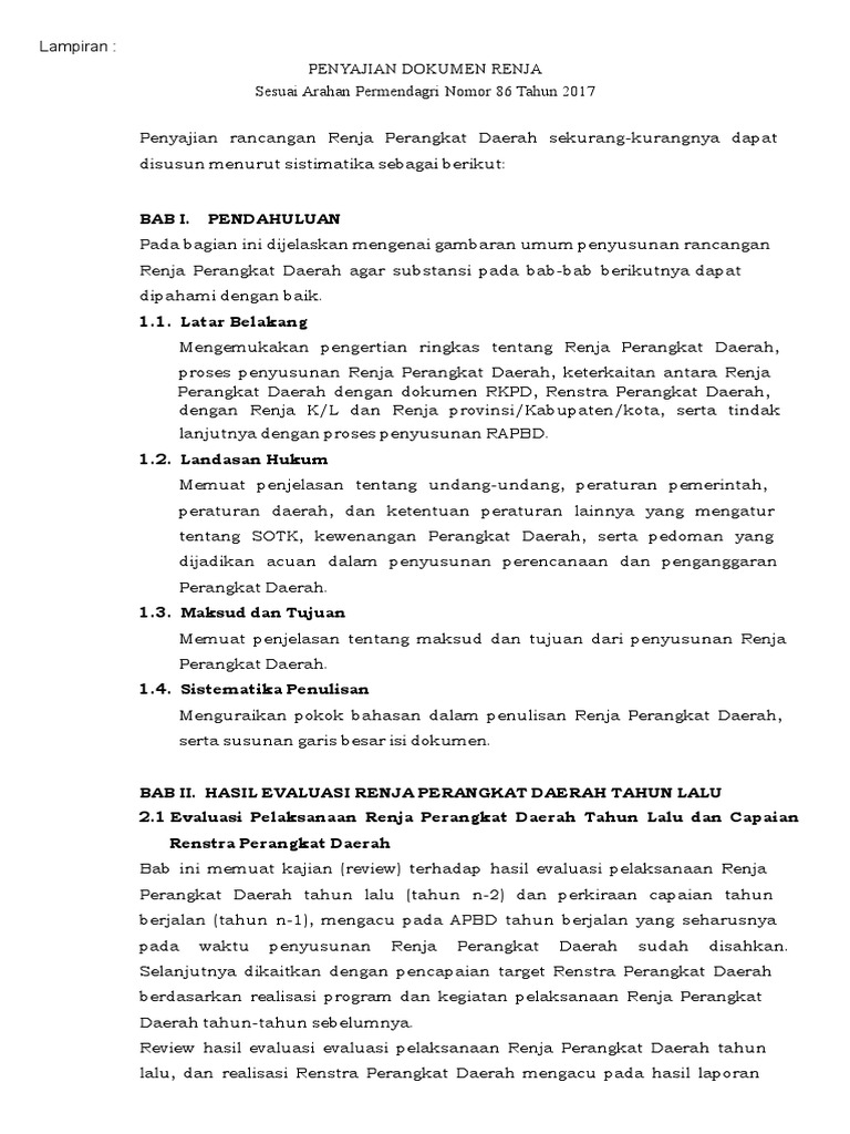 Sistematika Penyusunan RENJA | PDF