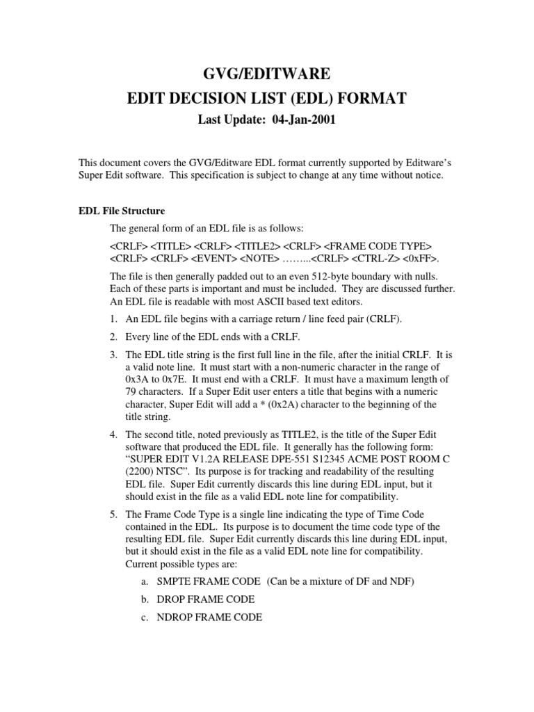 GVG Editware EDL Format | PDF | String (Computer Science) | Computer ...