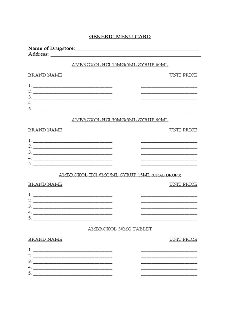 Generic Menu Card | PDF | Pharmaceutical Industry | Products Of ...