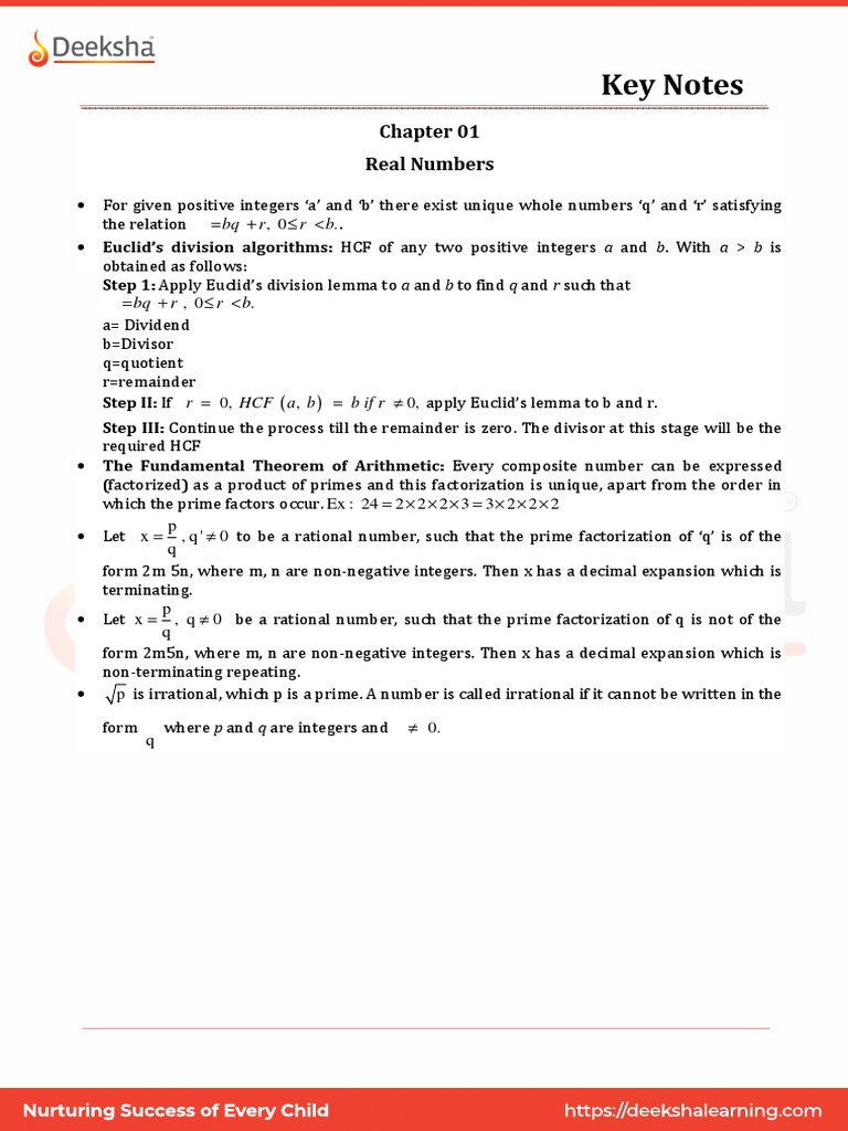 CBSE Class 10 Maths Notes Chapter 1 | PDF | Factorization | Numbers CBSE Class 10 Maths Notes Chapter 1 | PDF | Factorization | Numbers