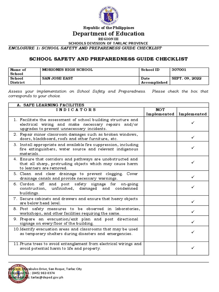 School Safety and Preparedness Checklist | PDF | Emergency Management