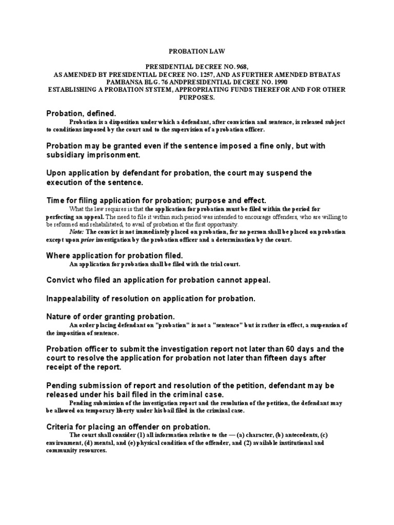 PROBATION LAW | PDF | Probation | Sentence (Law)