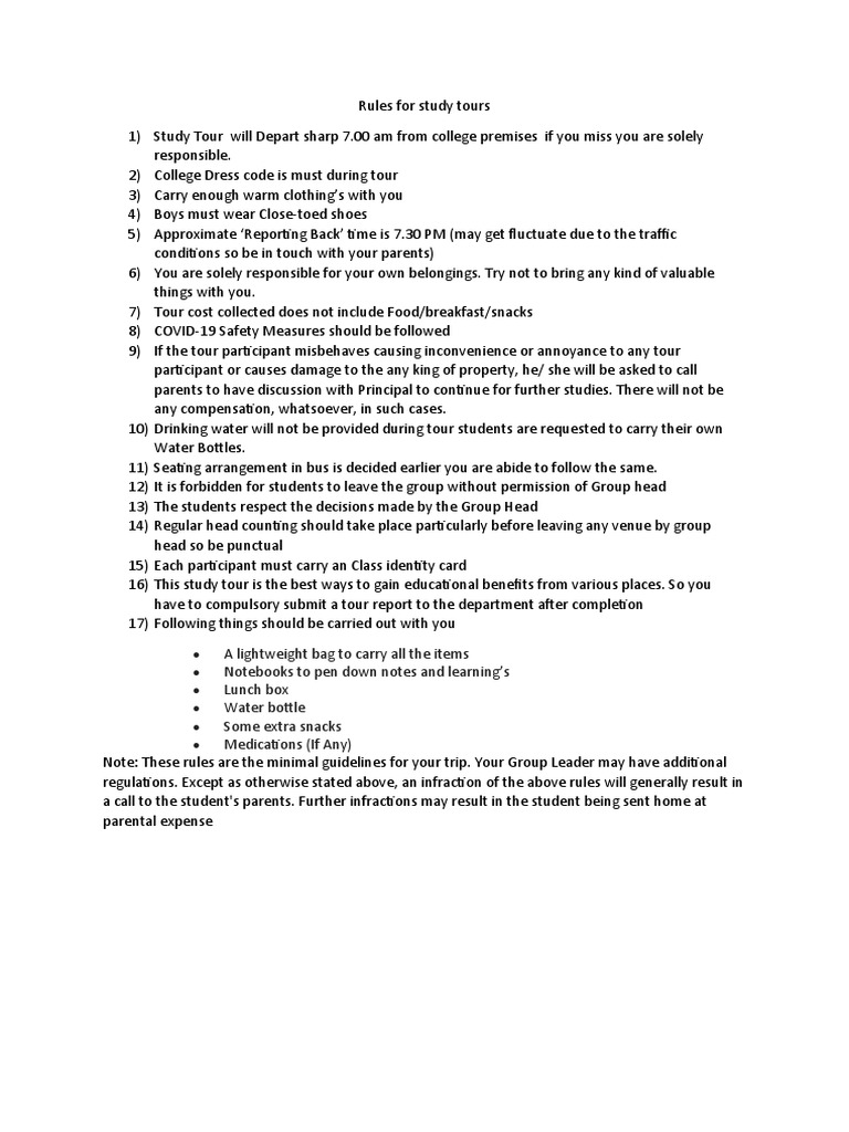 Rules For Study Tours | PDF