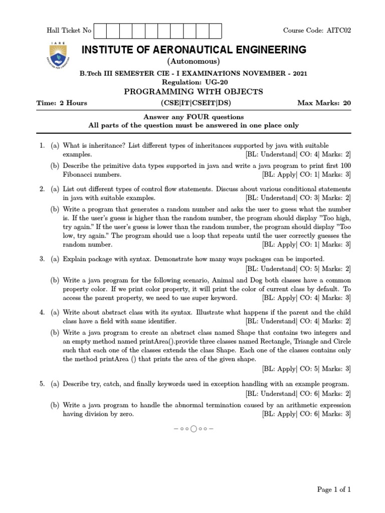 Cie 1 Java 2021 | PDF | Java (Programming Language) | Control Flow