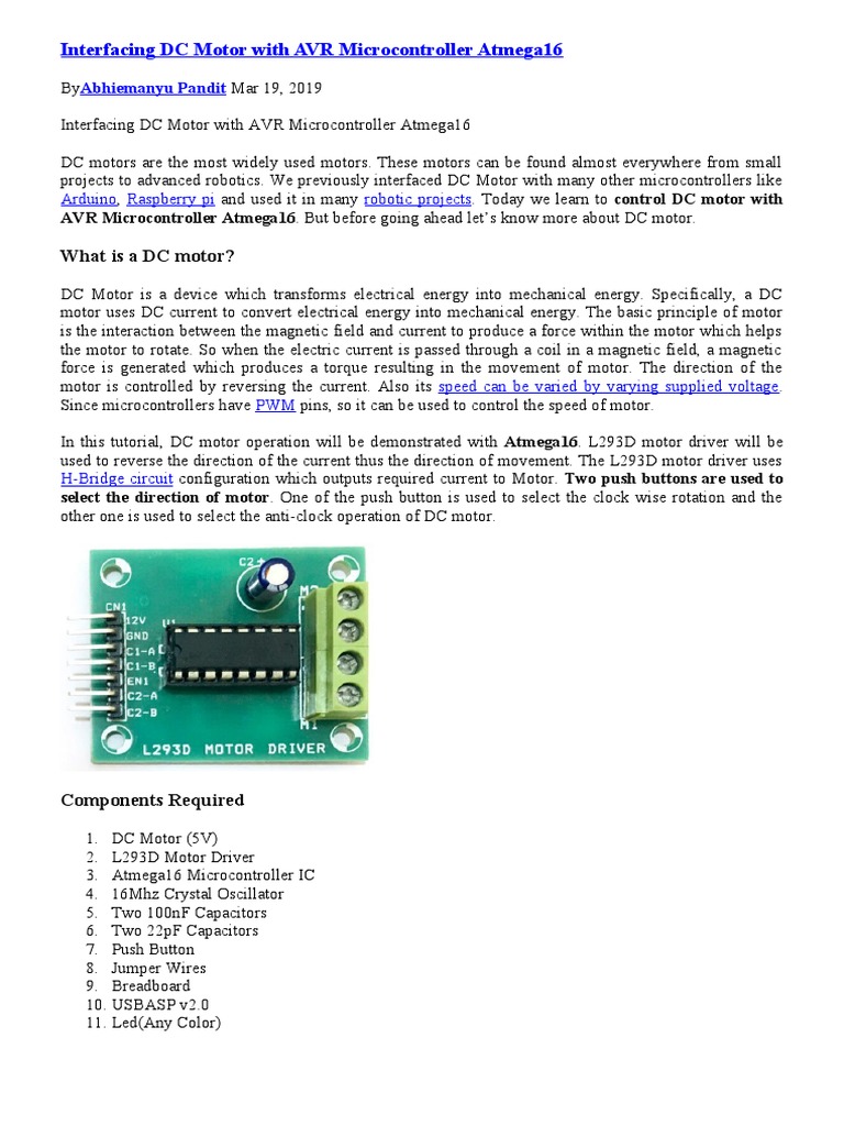 4 Interfacing DC Motor With AVR Microcontroller Atmega16 | PDF ... 4 Interfacing DC Motor With AVR Microcontroller Atmega16 | PDF ...
