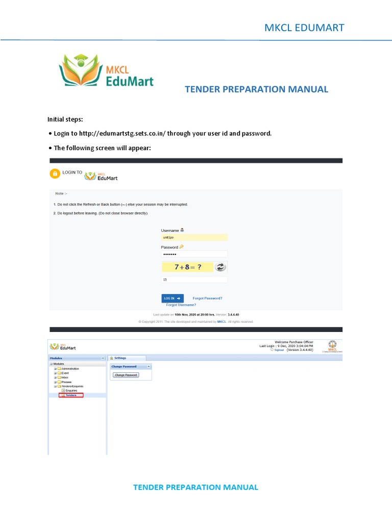 Edumart Help Manual For Tender Preparation | PDF