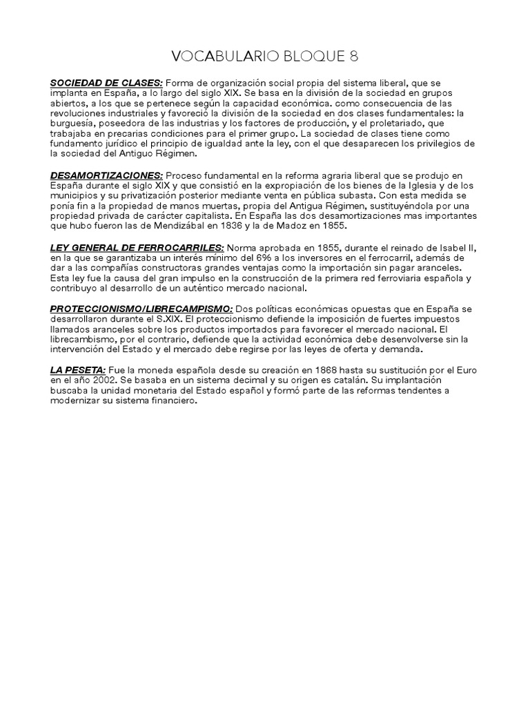 Vocabulario Bloque 8 | PDF | España | Proteccionismo