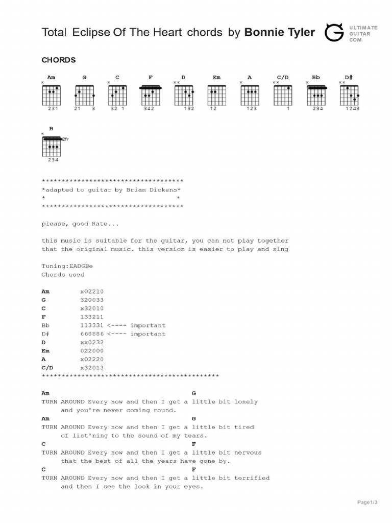Total Eclipse of The Heart Chords v2 | PDF