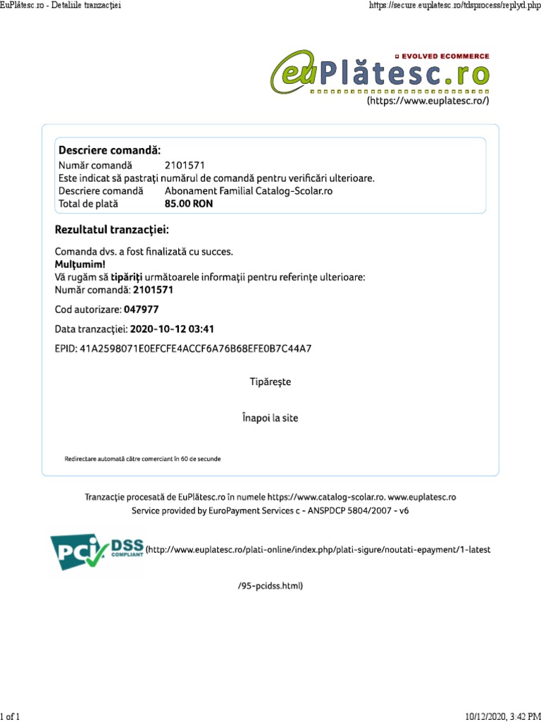 Plata Catalog Scolar Oct 2020 | PDF