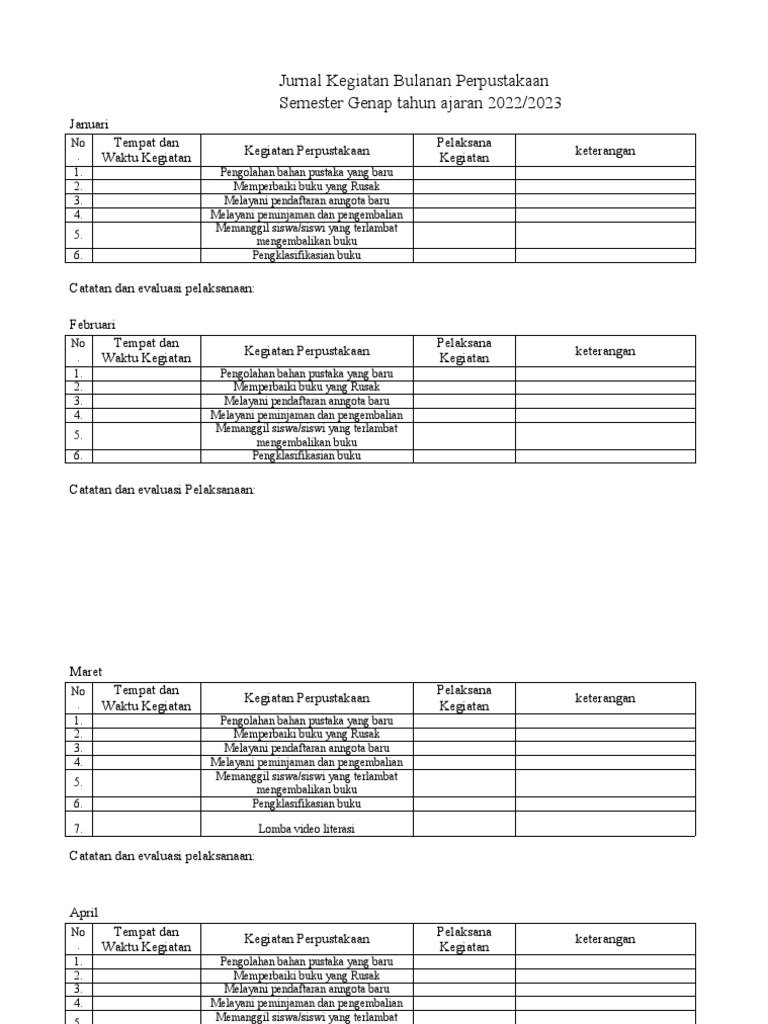 Kegiatan Perpustakaan Semester Genap 2023 | PDF