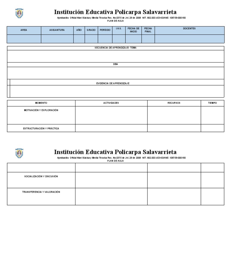 PLANTILLA PLAN DE AULA (1) | PDF