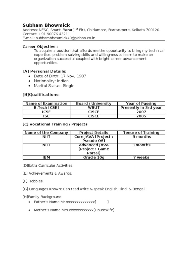 Subham Bhowmick - CSE Student Resume | PDF | Business | Computers