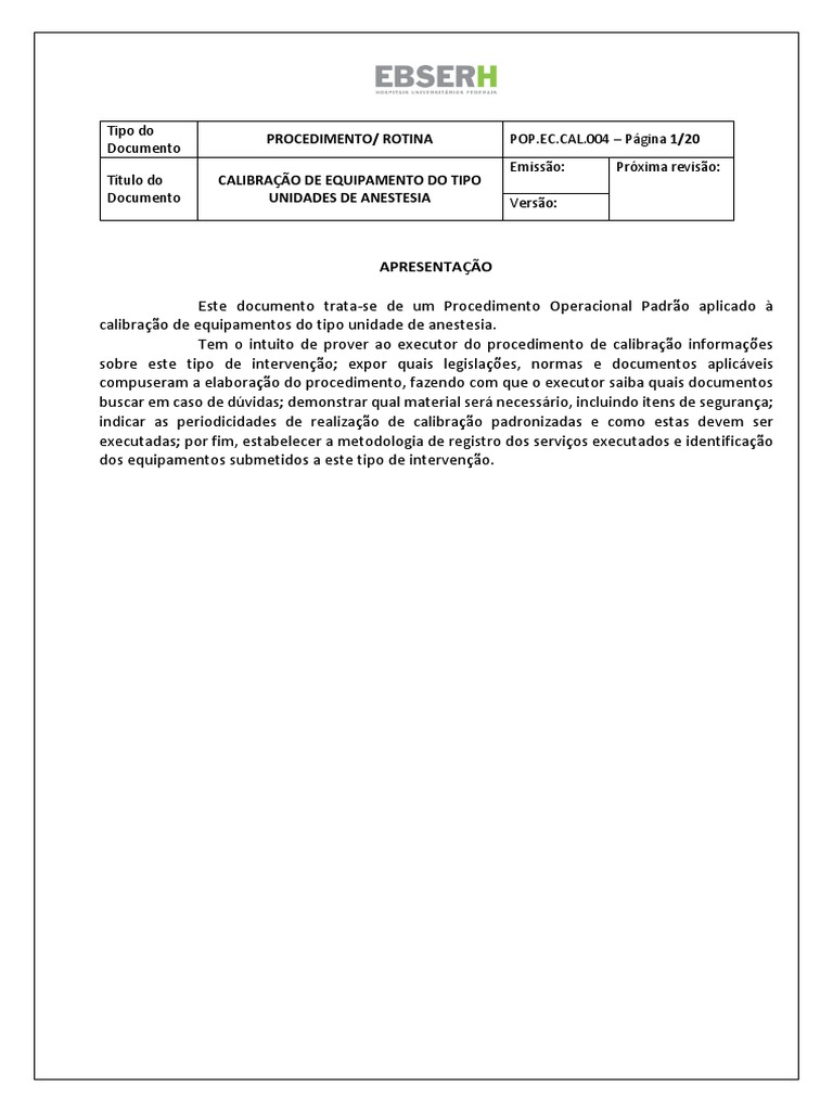 POP - EC.CAL.004 UnidadesAnestesia | PDF