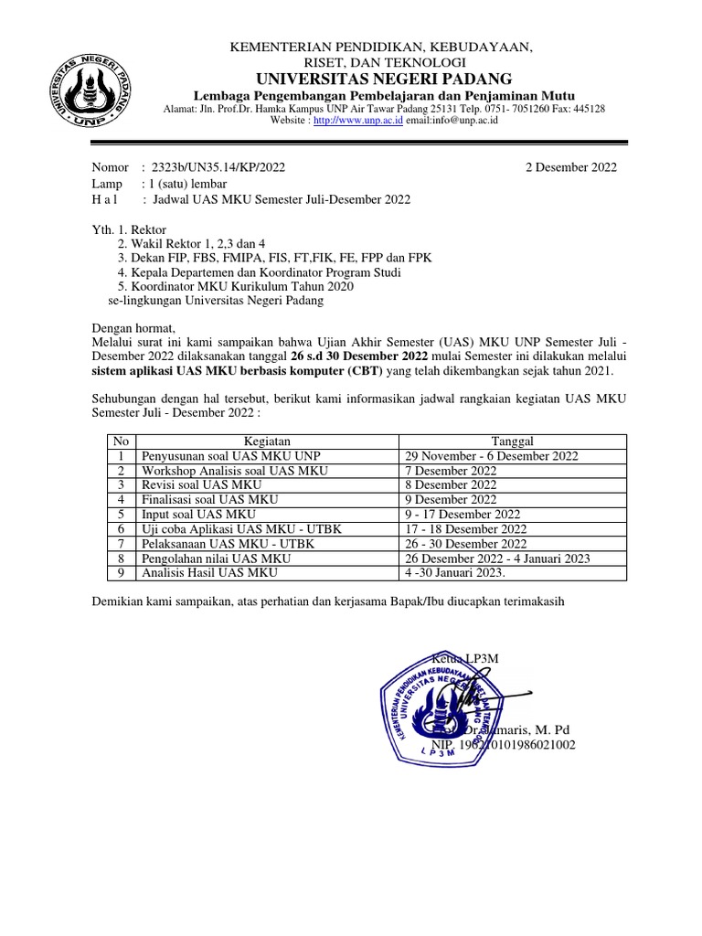 Pemberitahuan Rangkaian UAS MKU CBT Juli - Desember 2022 | PDF