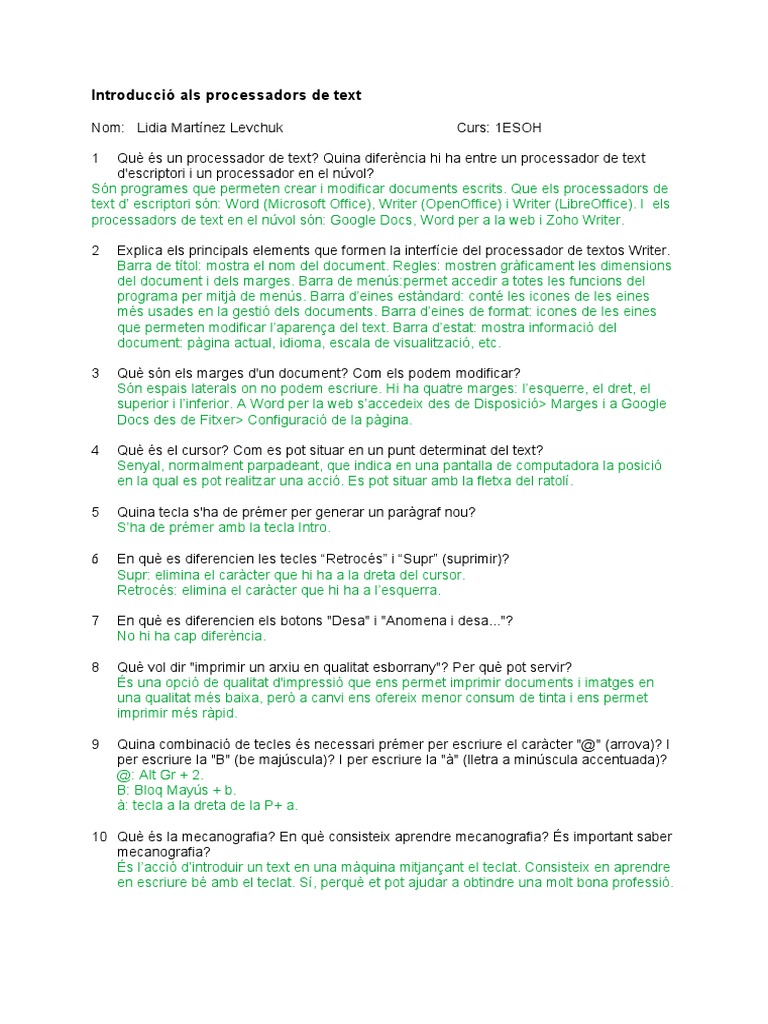 Introducción Al Procesador de Textos. Lidia Martínez | PDF