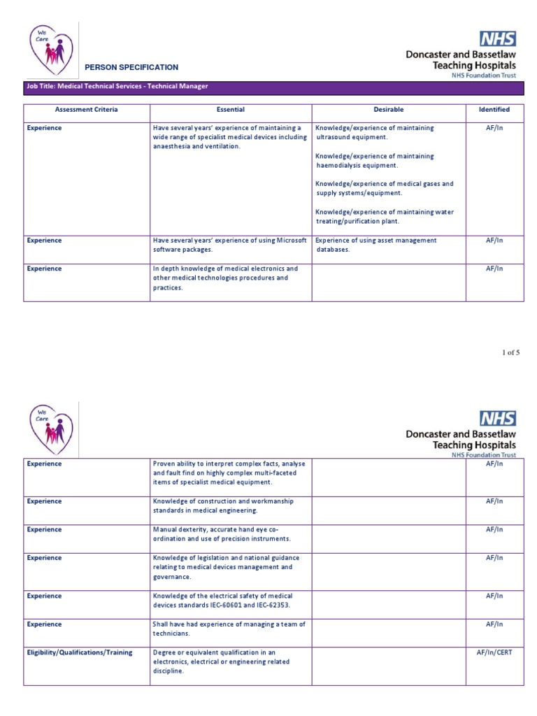 Medical Technical Services Manager Role | PDF | Medical Device ...
