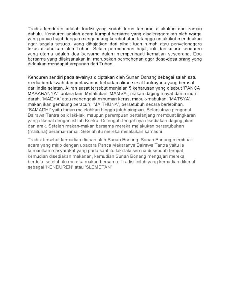 Tradisi Kenduren: Doa dan Makan Bersama | PDF