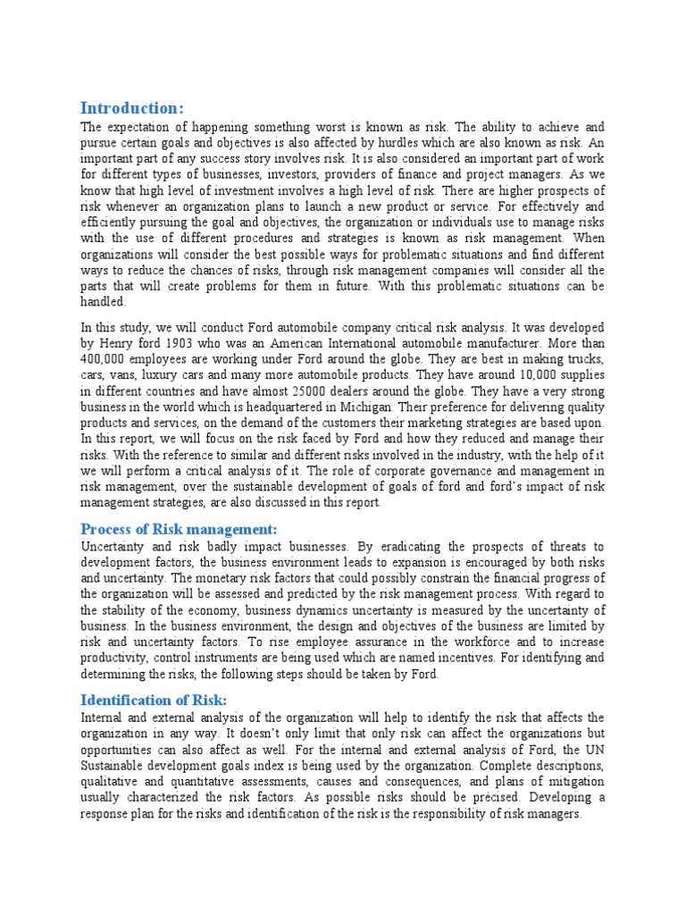 Risk Analysis Of Ford Pdf Risk Risk Management