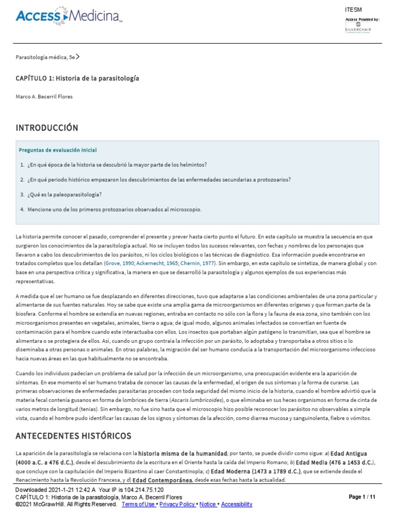 Parasitología Prueba1 | PDF