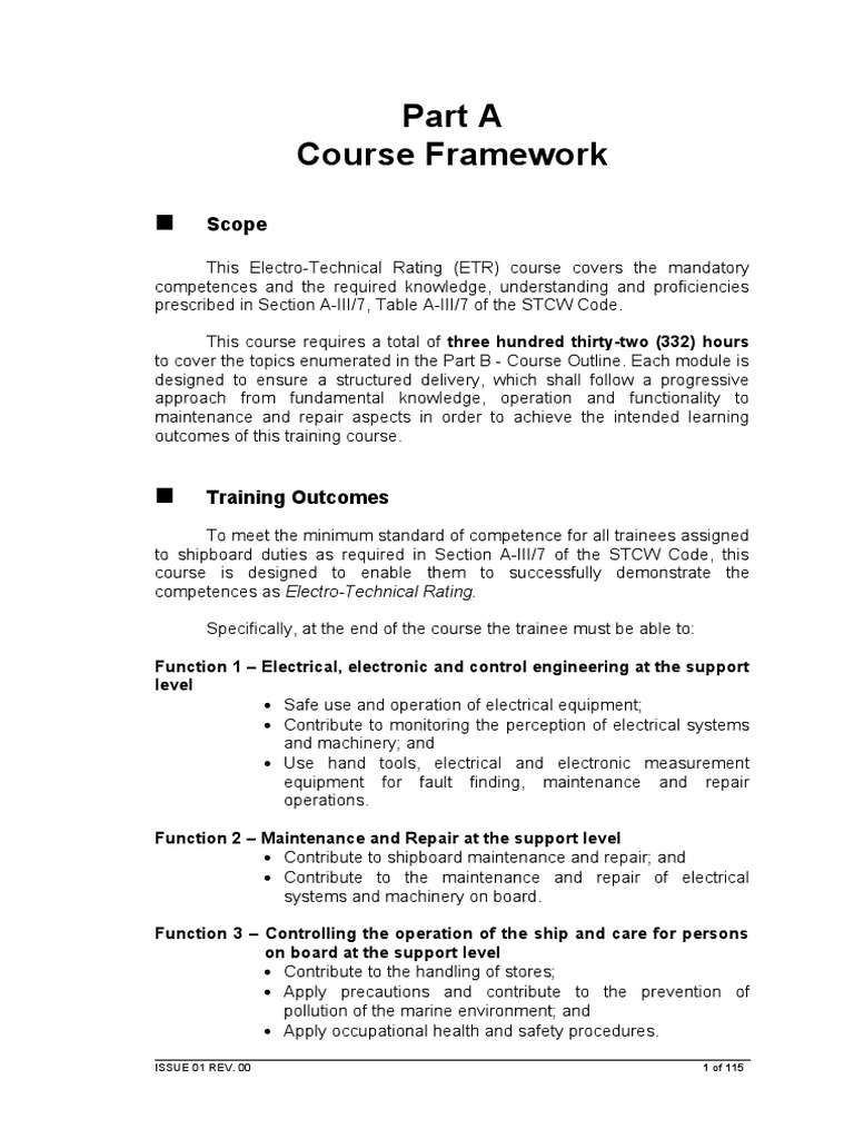 ETR Part A Course Framework | PDF | Drill | Electric Generator