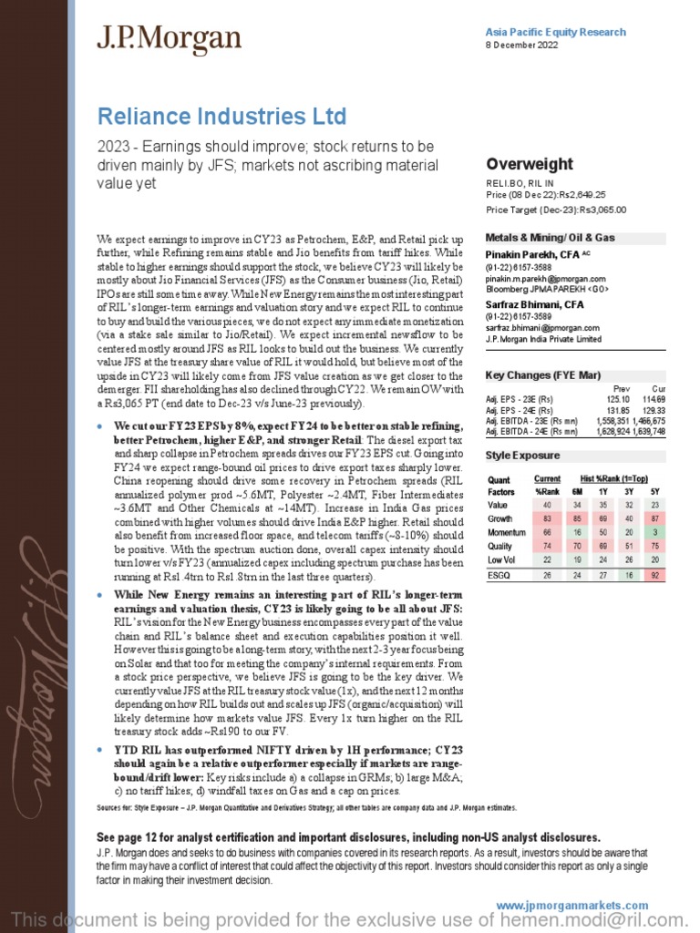 Reliance Industries LTD | PDF | Financial Analyst | Stocks